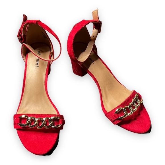 White Mountain | Shoes | Red Faux Suede Sandals Gold Chainlink Ankle ...